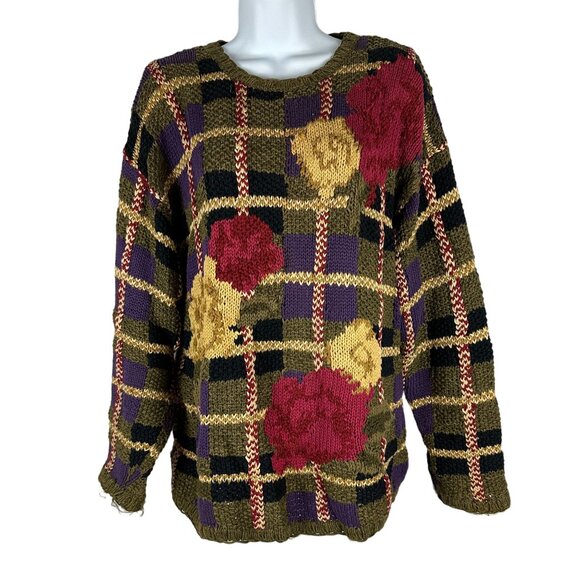 Chaus | Sweaters | Vintage Chaus Sport Plaid Floral Sweater M ...